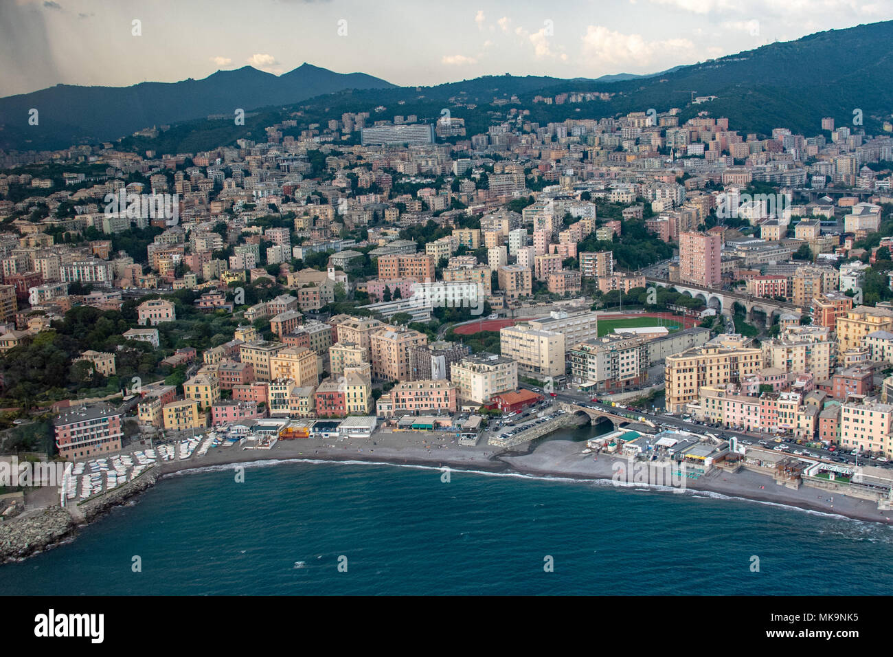 genoa aerial view from helicopter Stock Photo - Alamy