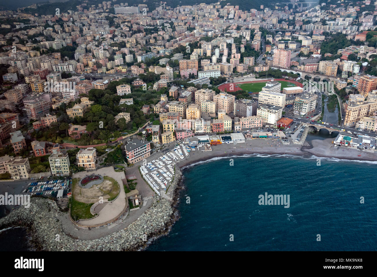 genoa aerial view from helicopter Stock Photo - Alamy