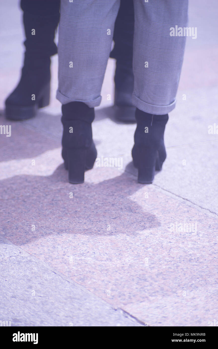 People walking in busy urban city shopping street sidewalk pavement ...