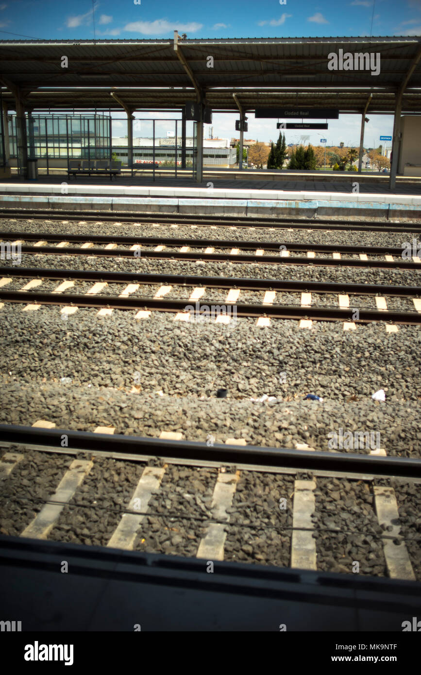 High speed modern electric train station platform tracks in Spain Stock ...