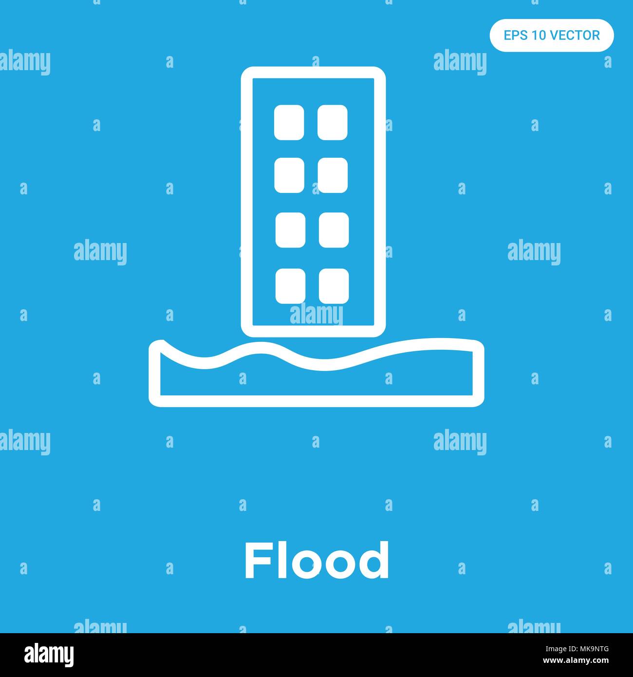 Flood vector icon isolated on blue background, sign and symbol Stock ...