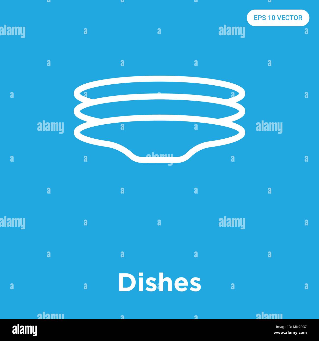 Dishes vector icon isolated on blue background, sign and symbol Stock ...