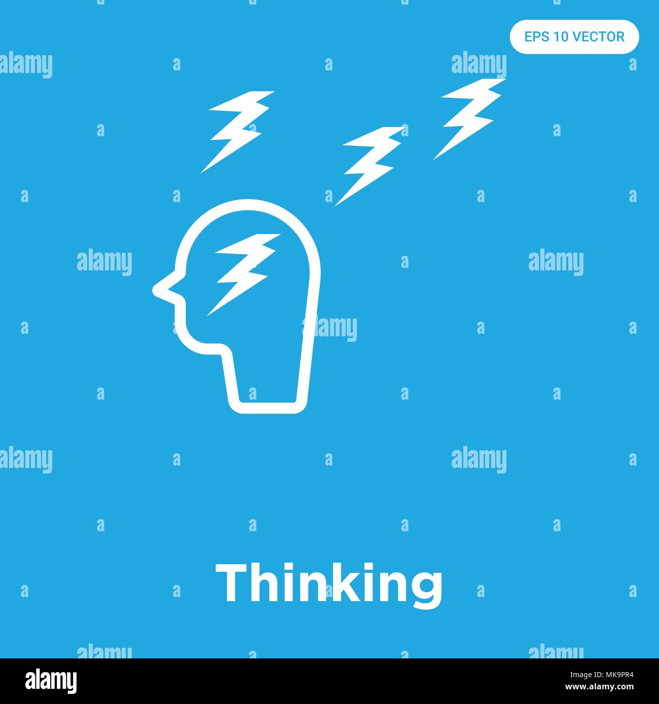 Thinking vector icon isolated on blue background, sign and symbol Stock ...