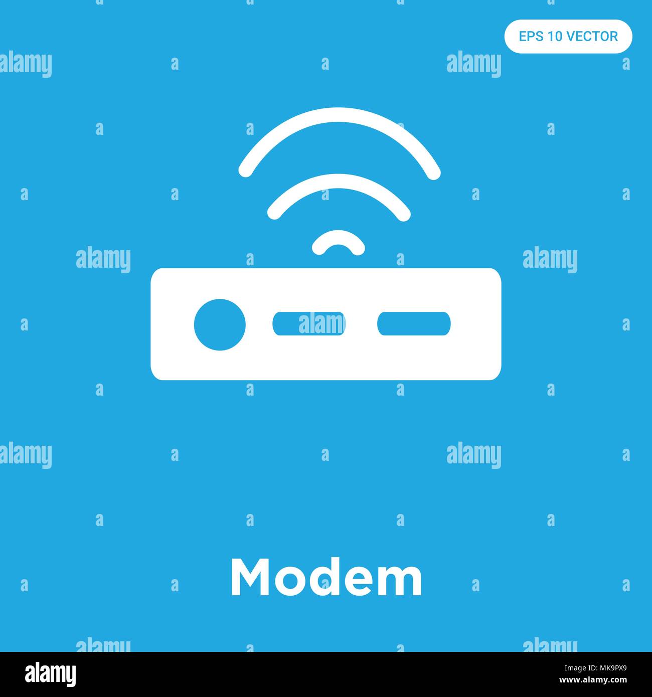Modem vector icon isolated on blue background, sign and symbol Stock ...