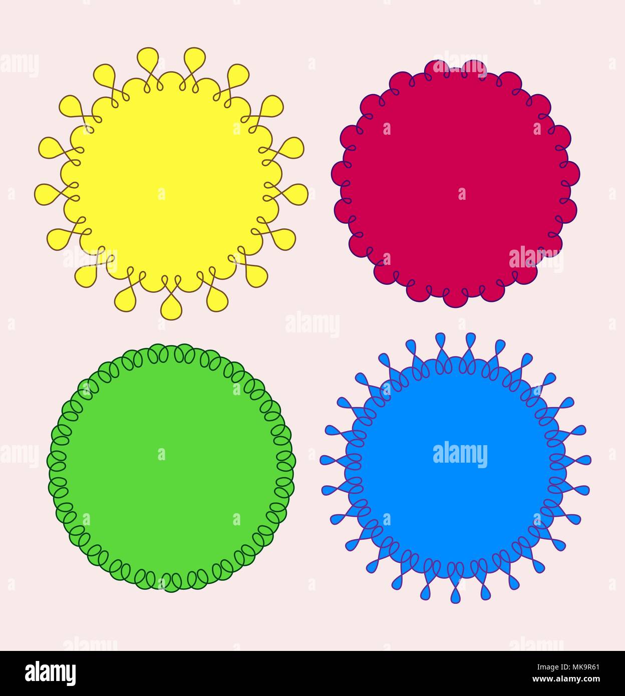 Set of 4 very simple round frames in very bright colors with fully ...