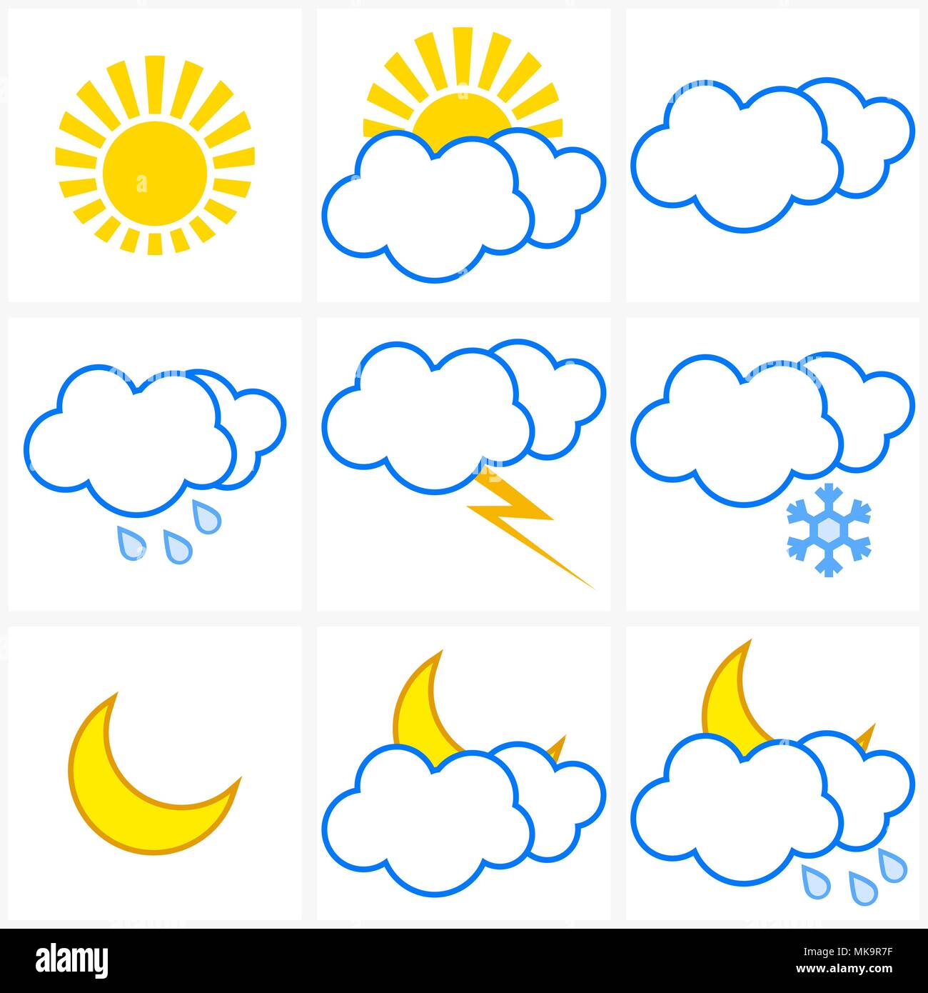Set of colorful, bright weather icons for your design Stock Vector ...