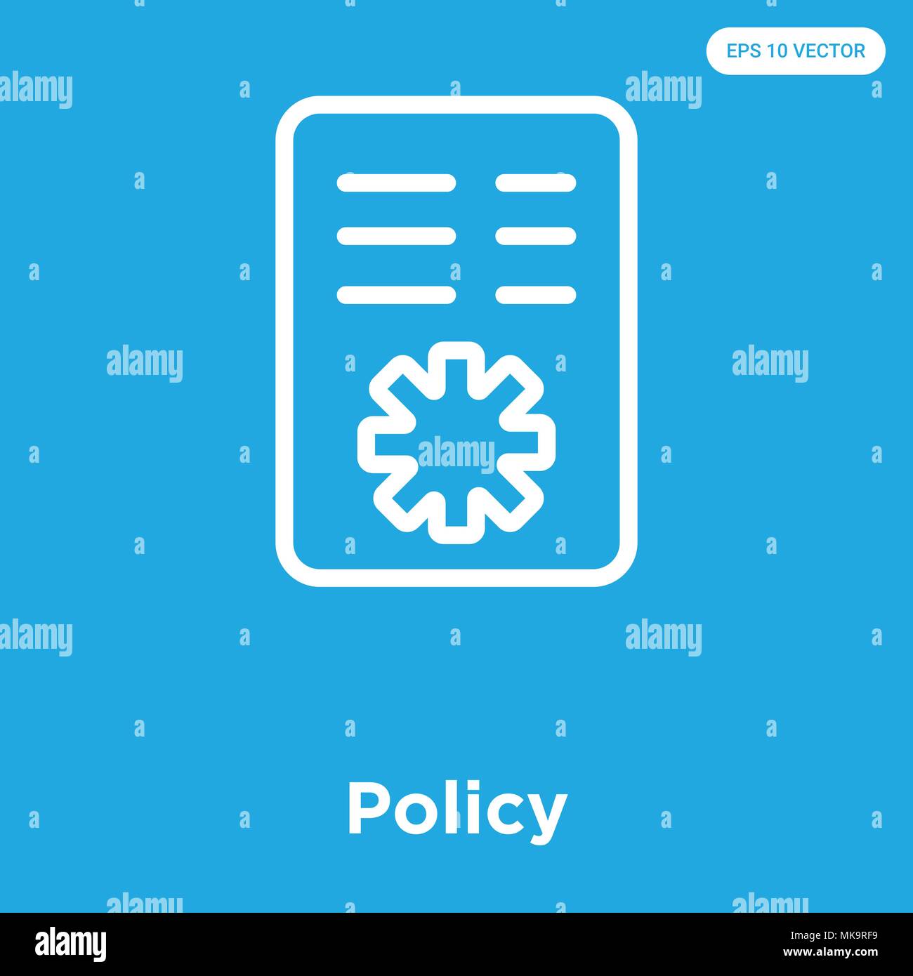 Policy vector icon isolated on blue background, sign and symbol Stock ...