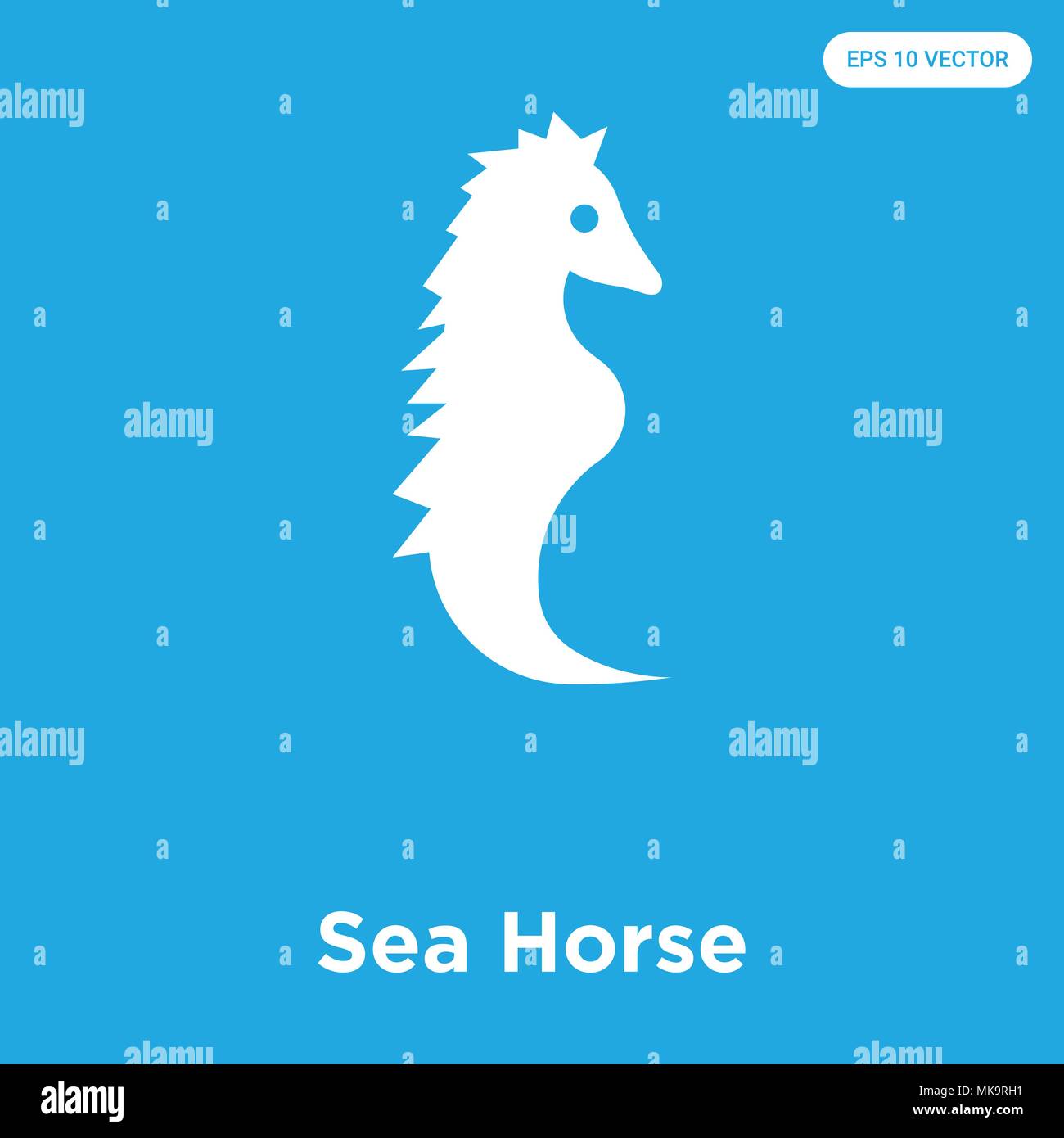 Sea Horse vector icon isolated on blue background, sign and symbol ...