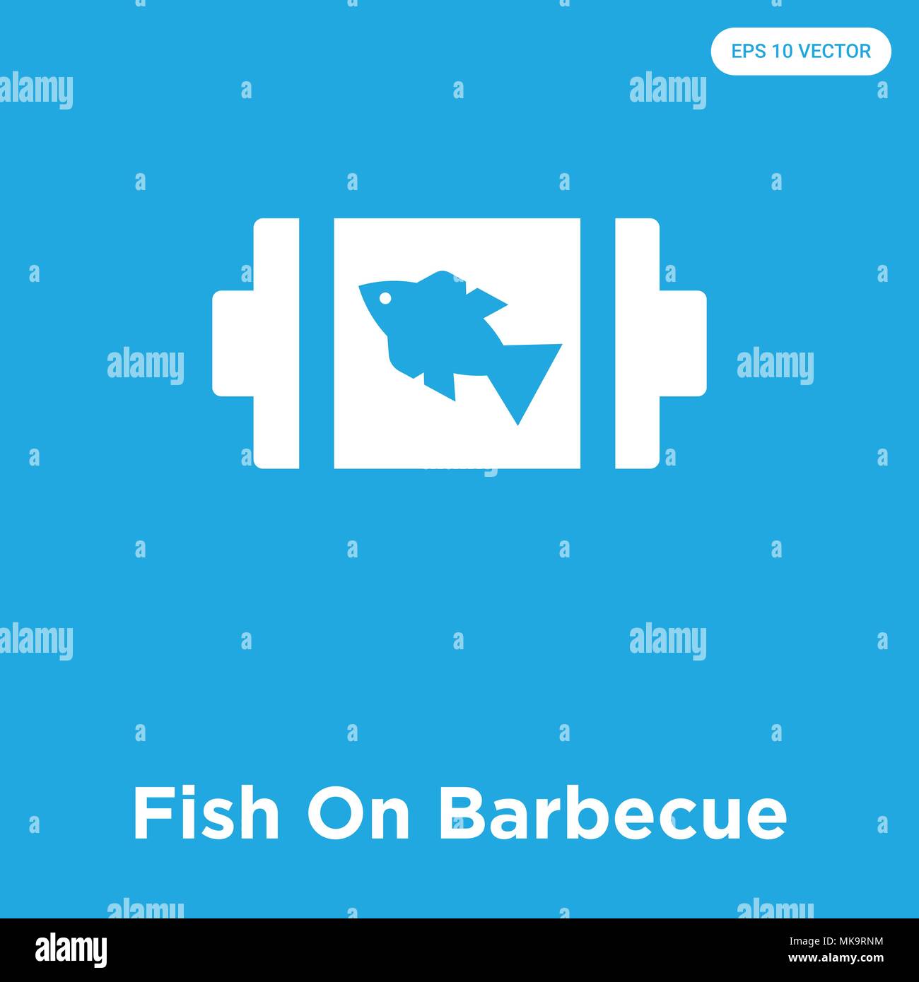 Fish On Barbecue vector icon isolated on blue background, sign and ...