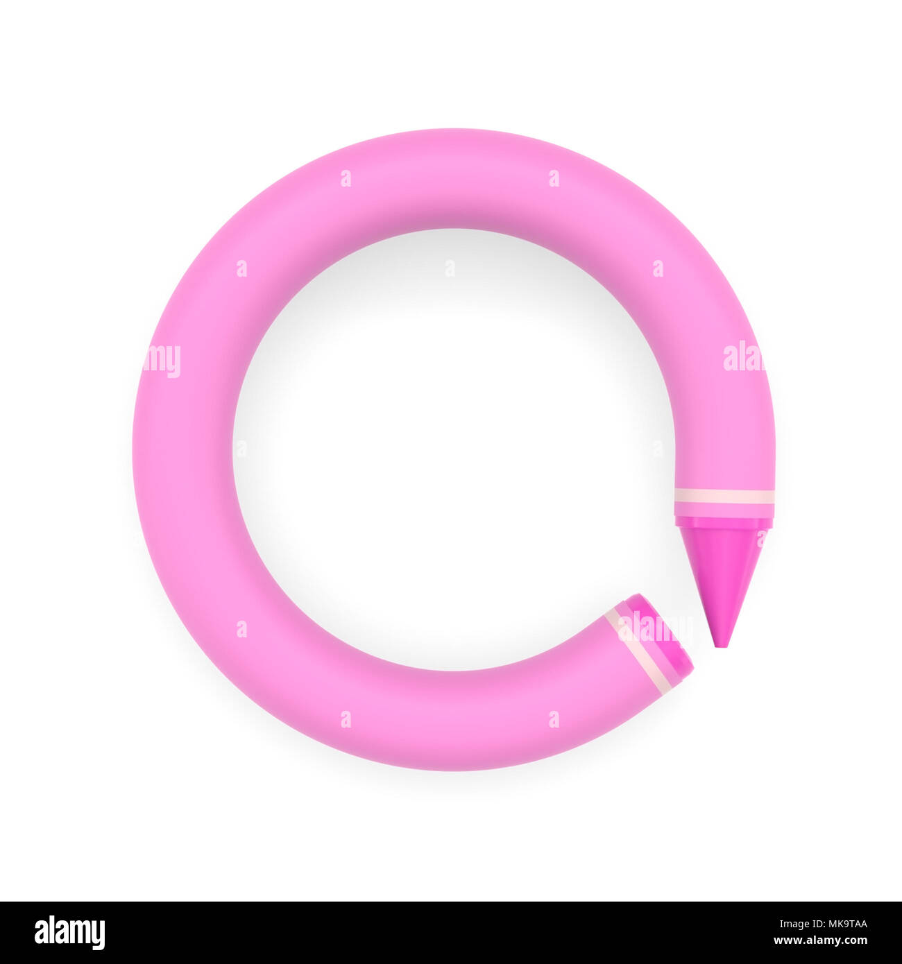 Pink wax crayon capital letter O on white background, 3D rendered font ...