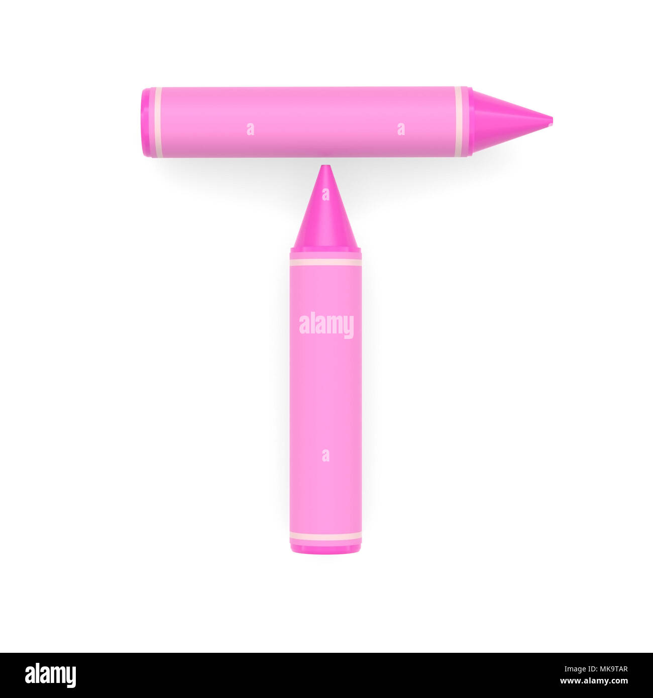 Pink wax crayon capital letter T on white background, 3D rendered font ...