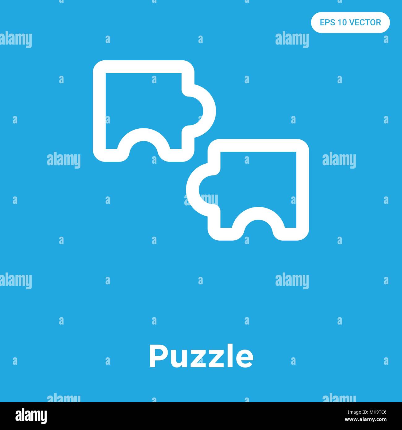Puzzle vector icon isolated on blue background, sign and symbol Stock ...