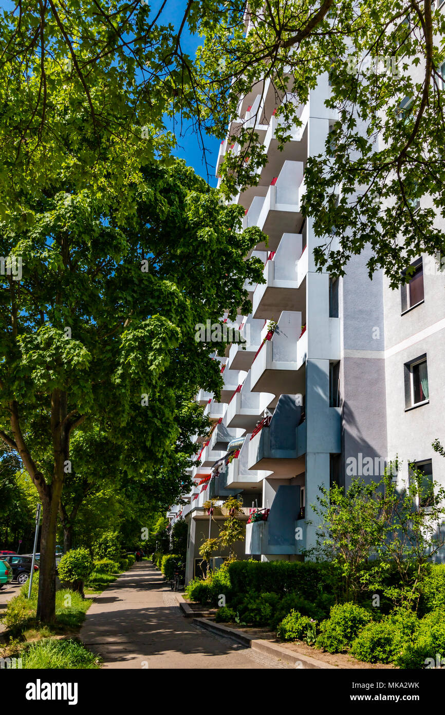 Residential building with green path in Berlin, Marzahn, Germany Stock ...