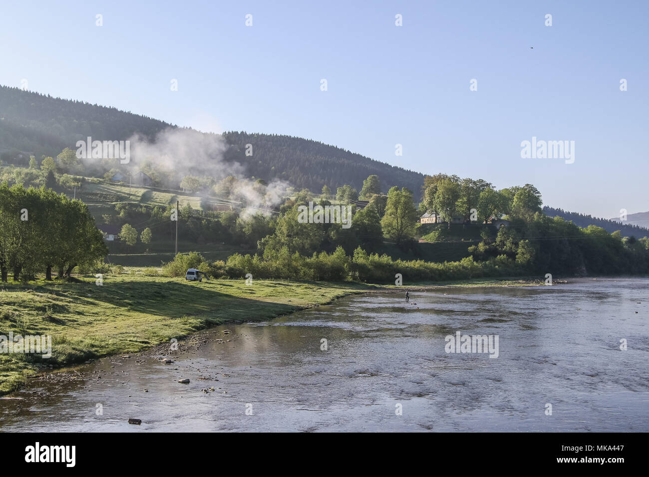 The Stryi (Stryj) river is seen in Carpathian Mountains (Besikd) in the ...