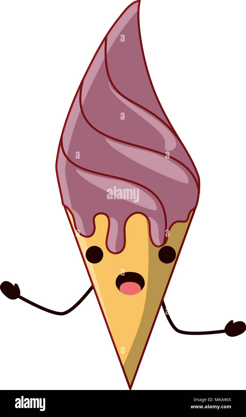 kawaii surprised ice cream icon over white background, colorful design ...