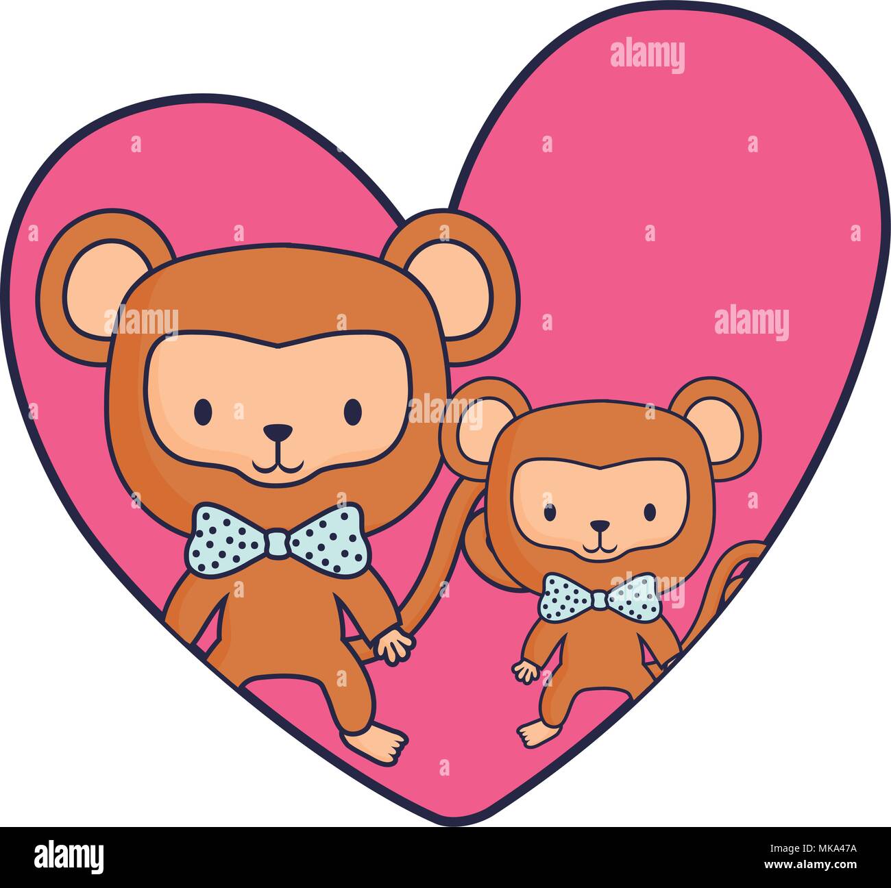 heart with cute monkeys over white background, colorful design. vector ...