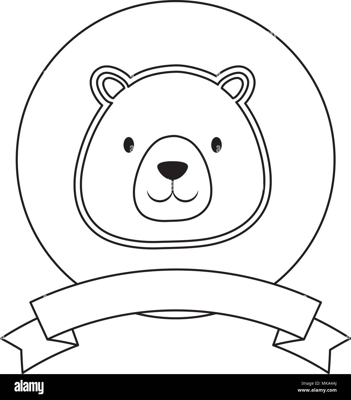 emblem with cute bear and decorative ribbon over white background ...