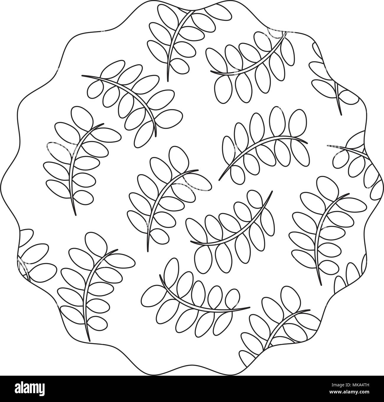 circular frame with leaves pattern over white background, vector ...