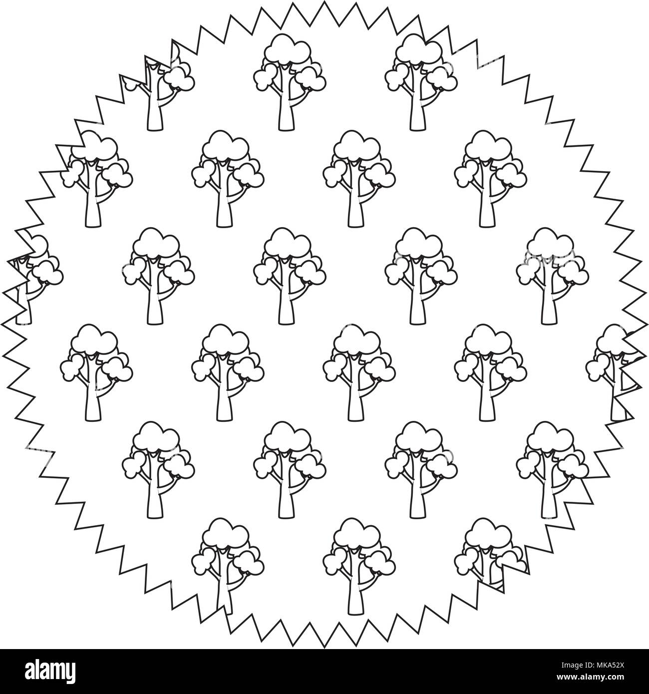 circular frame with trees design over white background, vector ...