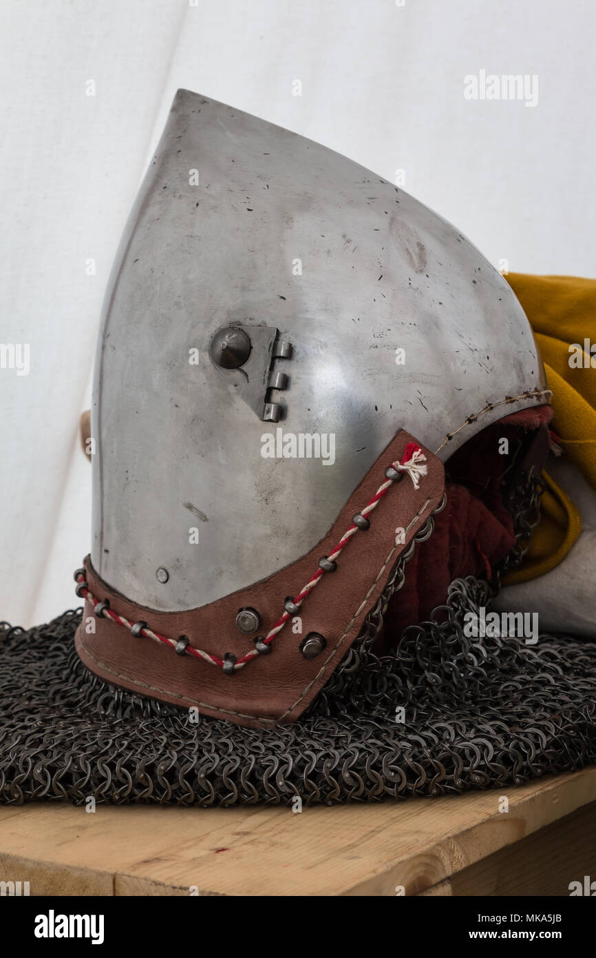 Silver and Metallic Knight Helmet, History Theme Stock Photo - Alamy