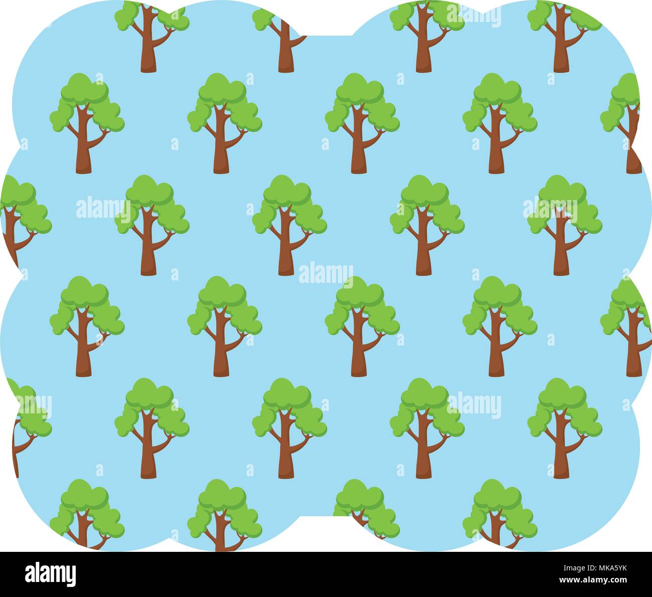 decorative frame with trees design over white background, colorful ...