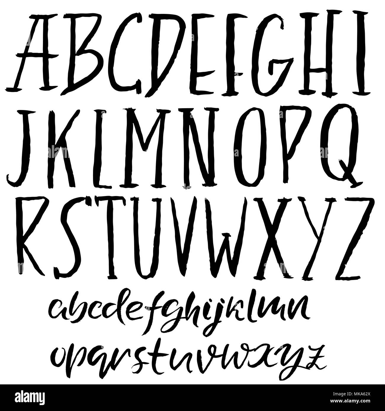 Grunge distress font. Modern dry brush ink letters. Handwritten ...