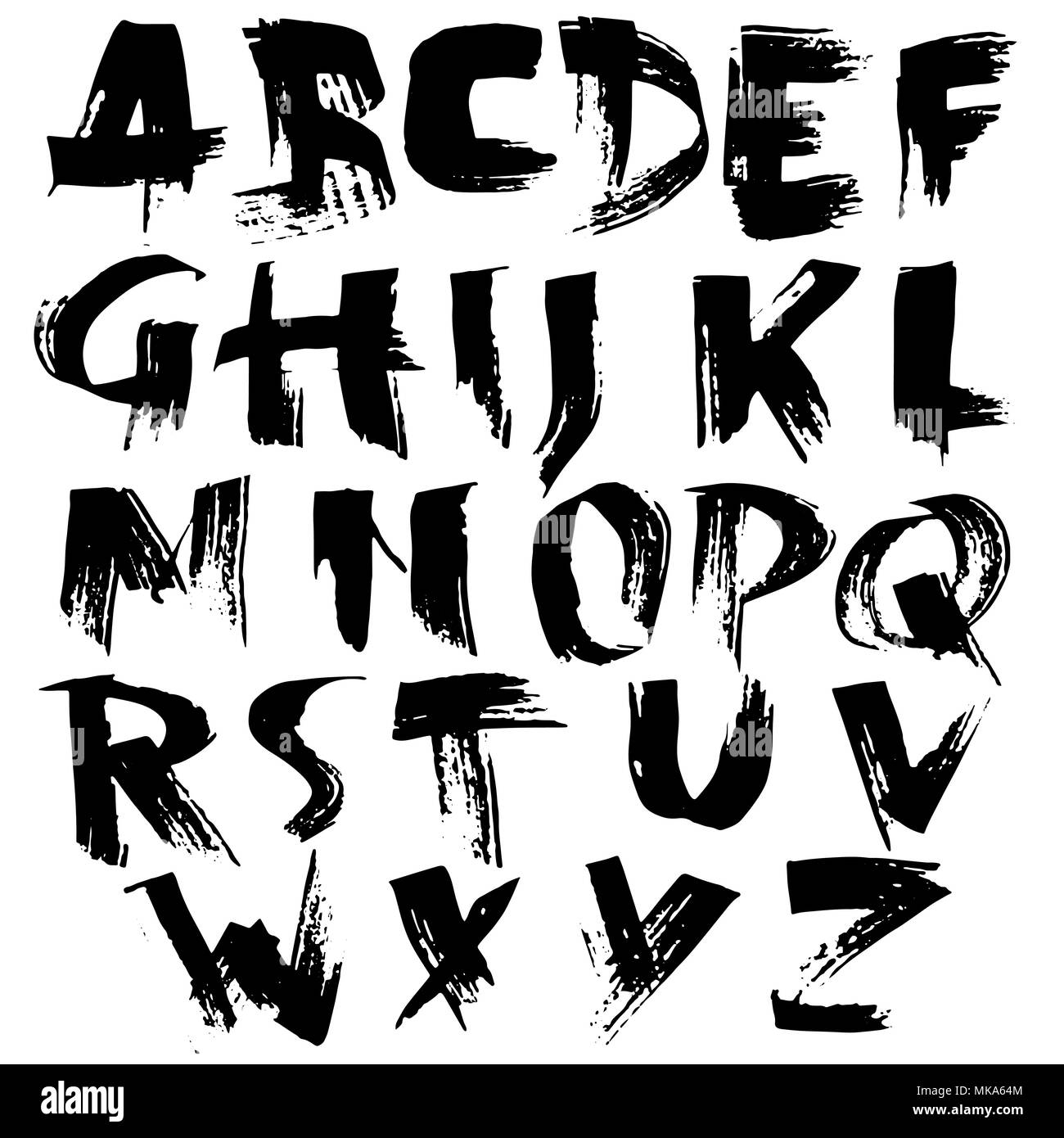 Grunge distress font. Modern dry brush ink letters. Handwritten ...