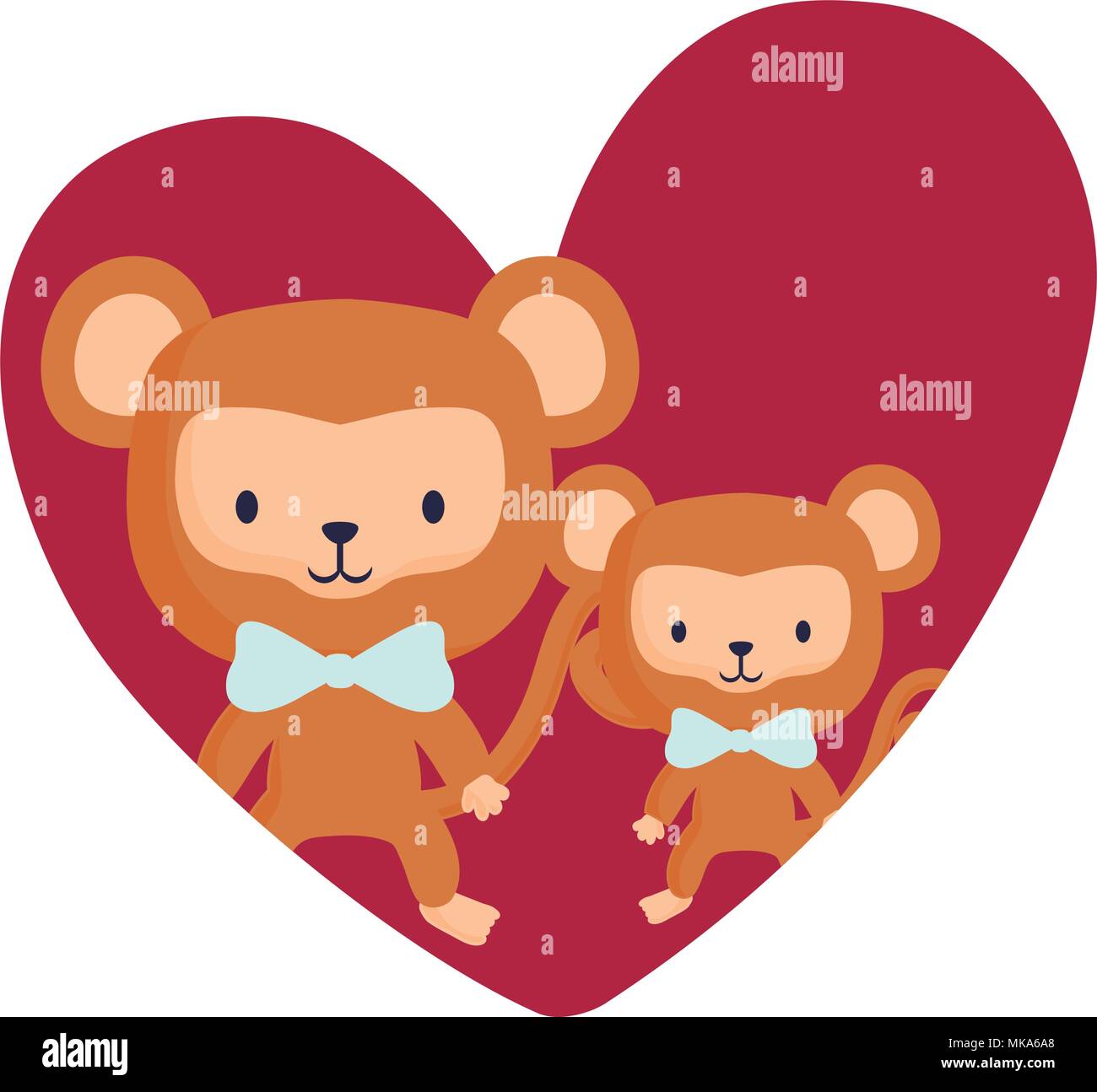 heart with cute monkeys over white background, colorful design. vector ...