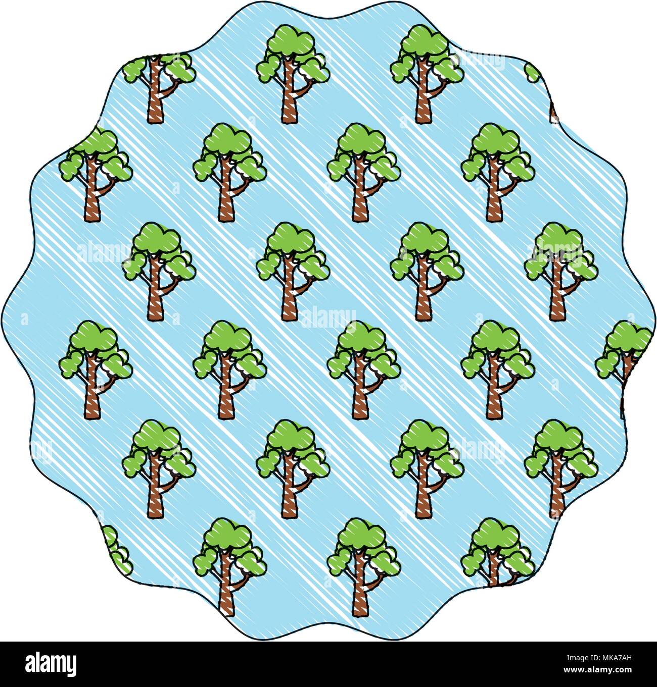 decorative circular frame with trees design over white background ...