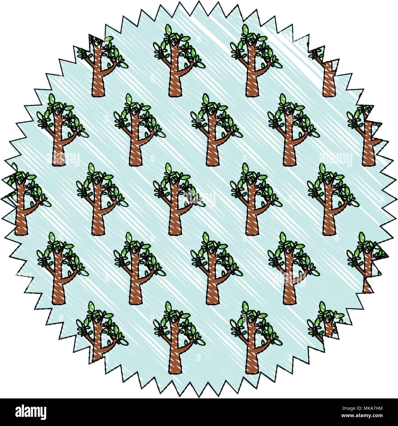 circular frame with trees design over white background, colorful design ...