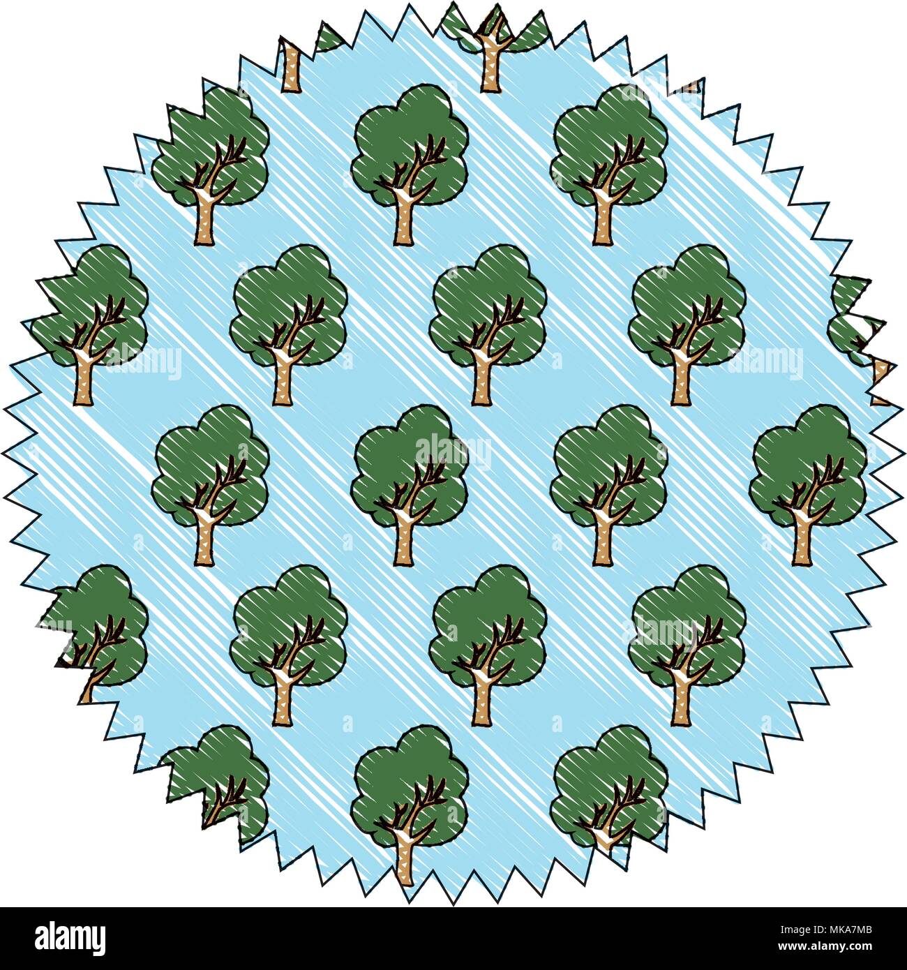 seal stamp with trees pattern over white background, vector ...