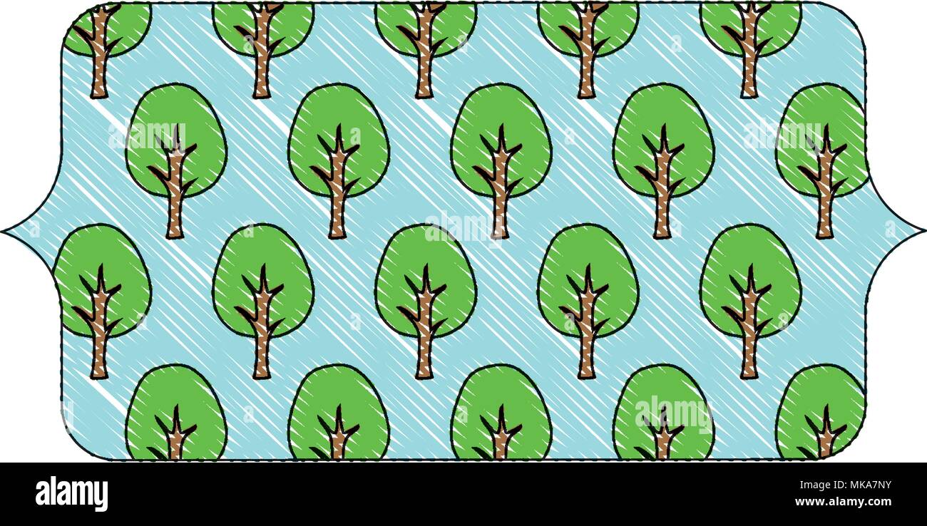 banner with trees pattern over white background, colorful design ...