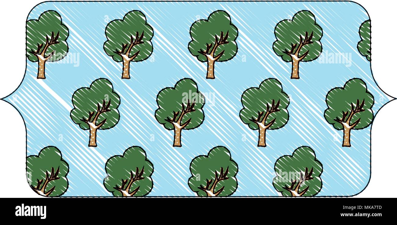 banner with trees pattern over white background, colorful design ...