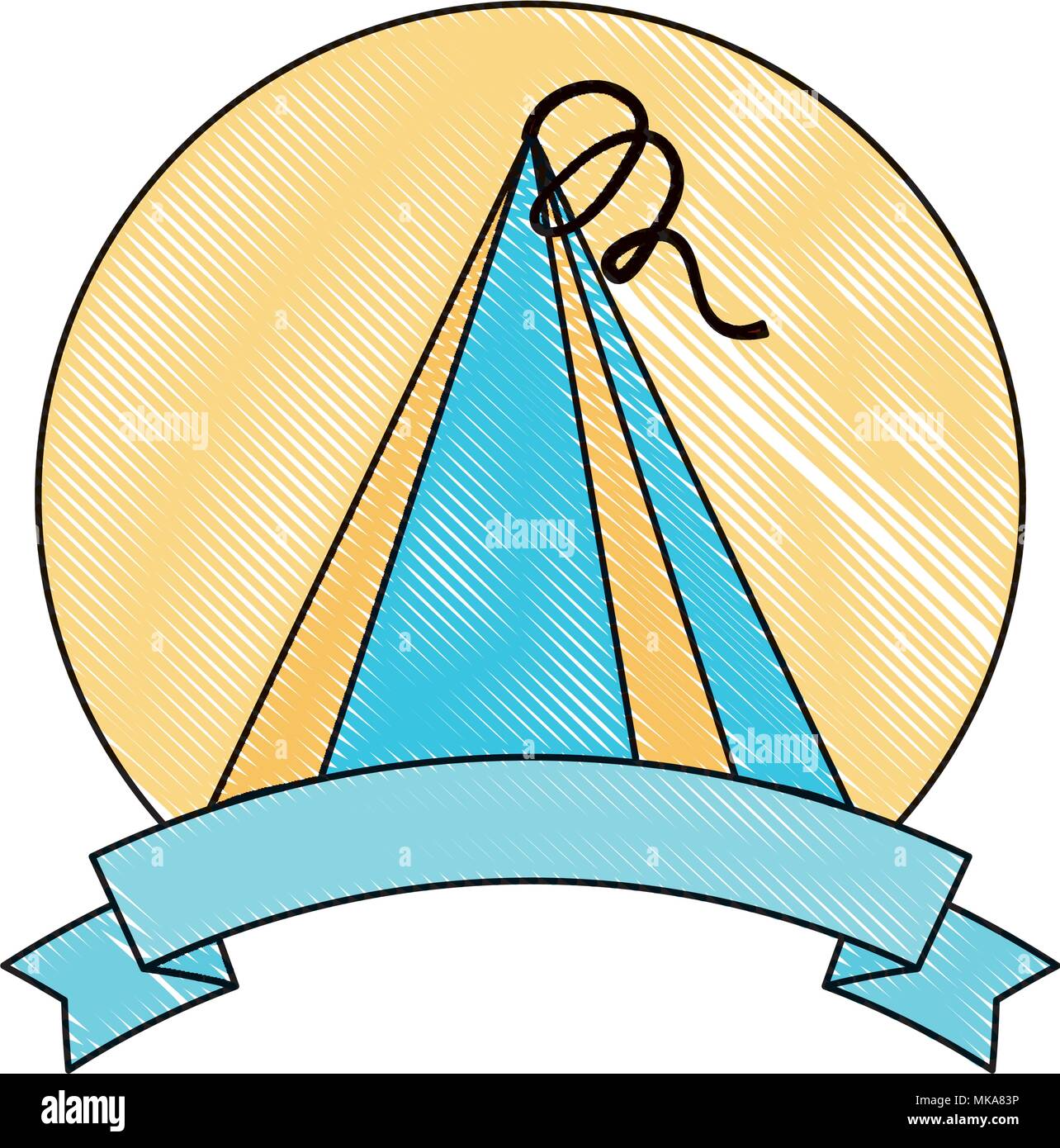 emblem with party hat icon over white background, vector illustration ...