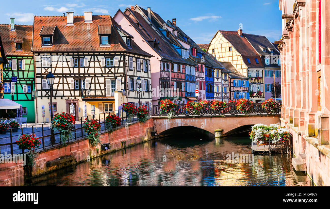 Beautiful Colmar town,view with traditional colorful houses and ,Alsace ...