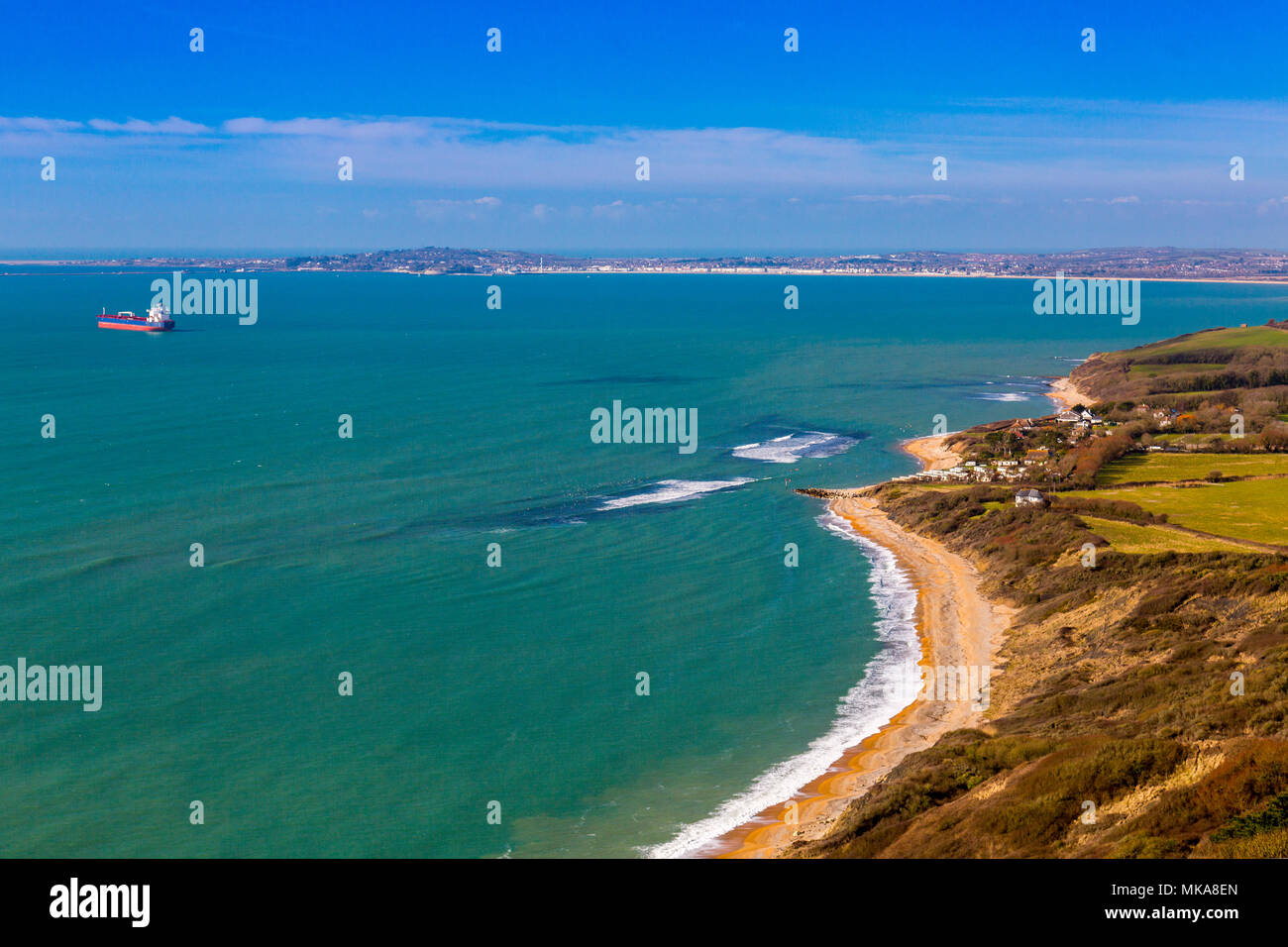 Looking west across Ringstead Bay towards Weymouth from White Nothe ...