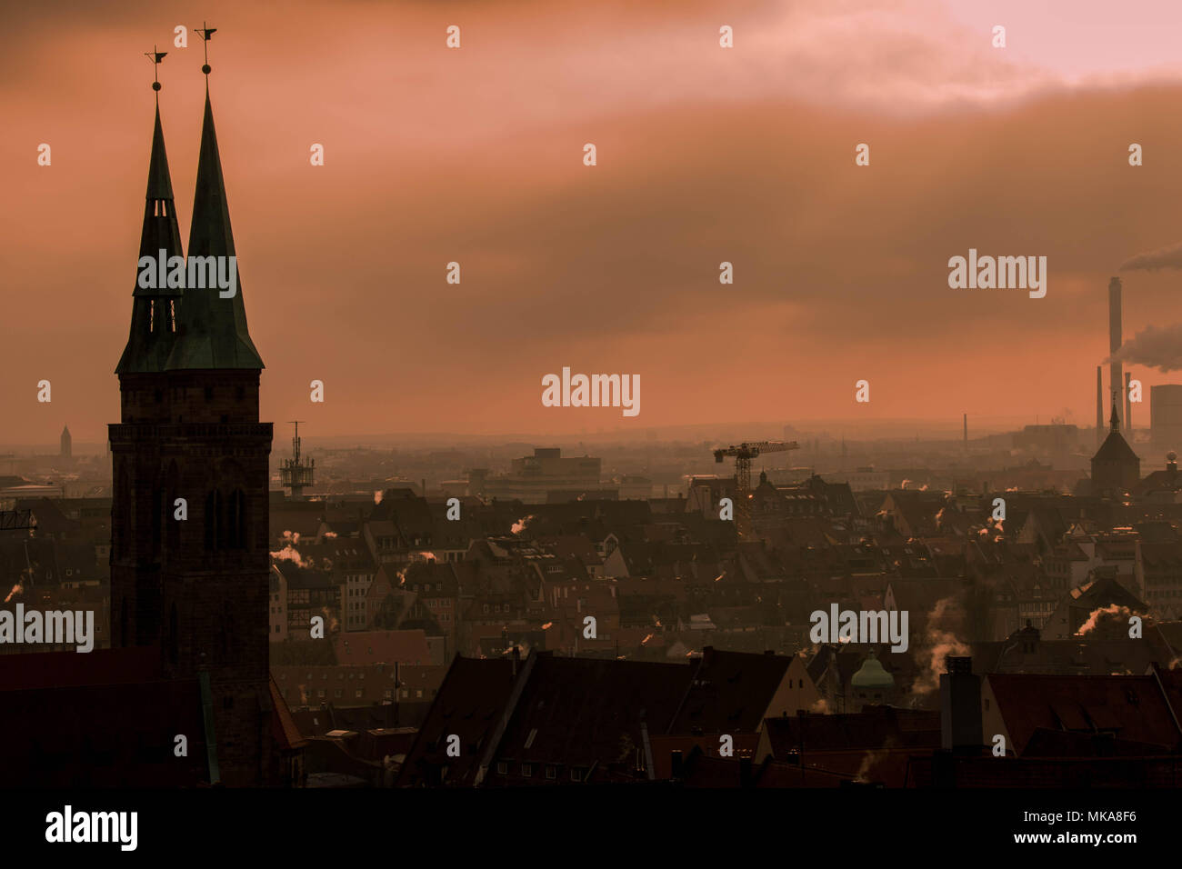 Nuremberg, Germany - pollution from fossil fuels above the skyline of ...
