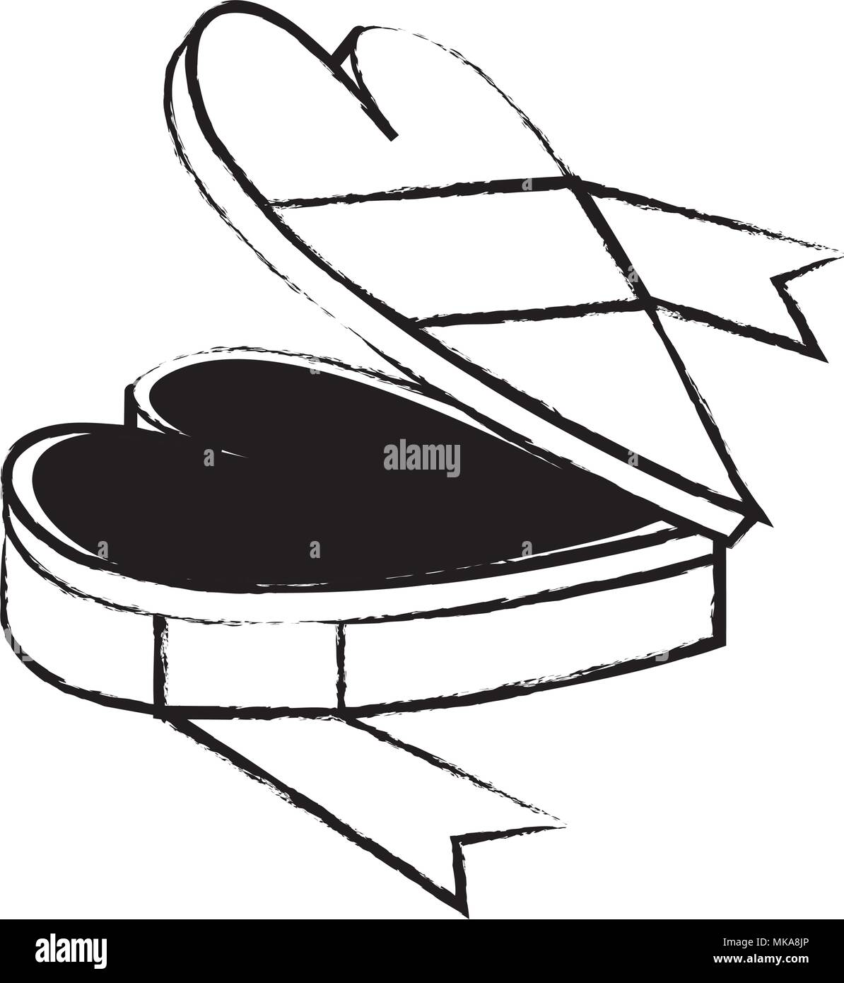 sketch of opened gift box in heart shape over white background, vector ...