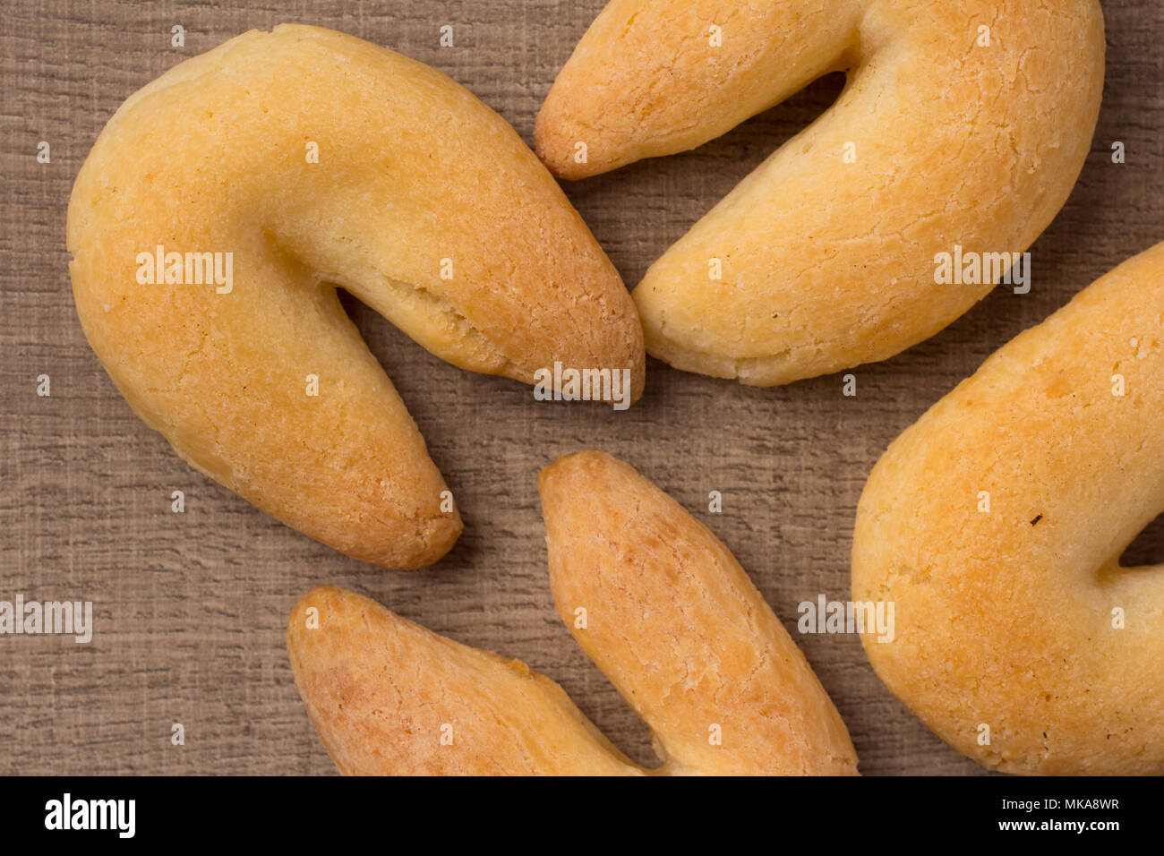 Cheese bread bun known as Chipa in Brazil, shaped like a horseshoe ...