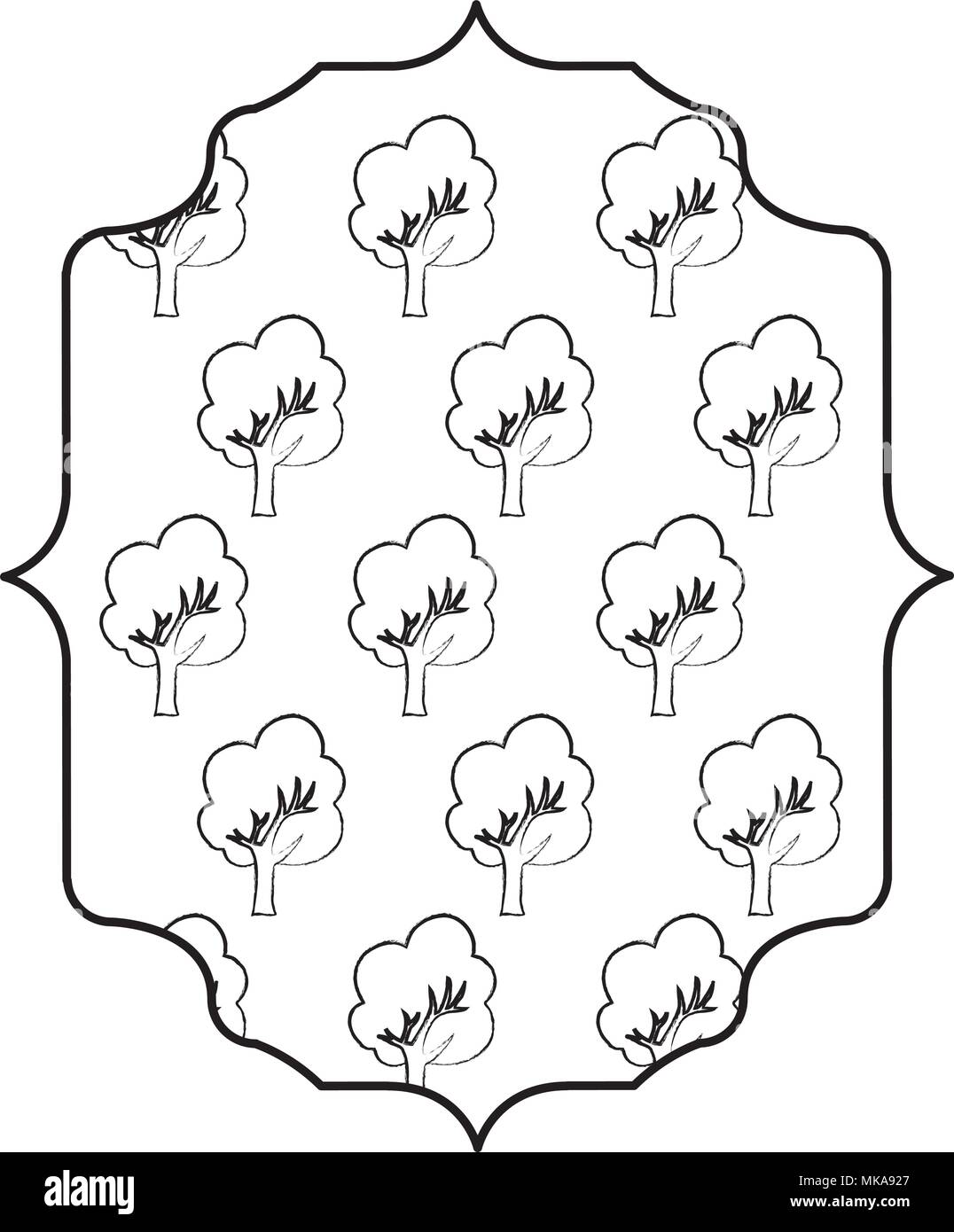 sketch design of arabic frame with trees pattern over white background ...