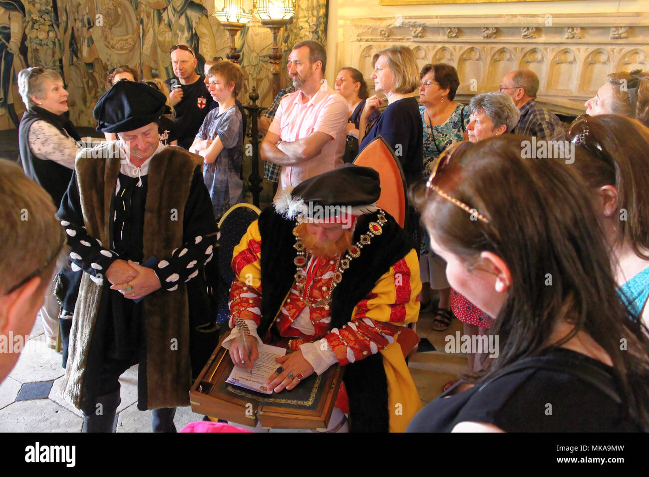 Berkeley, England - May 6, 2018: King Henry VIII and his six wives in ...