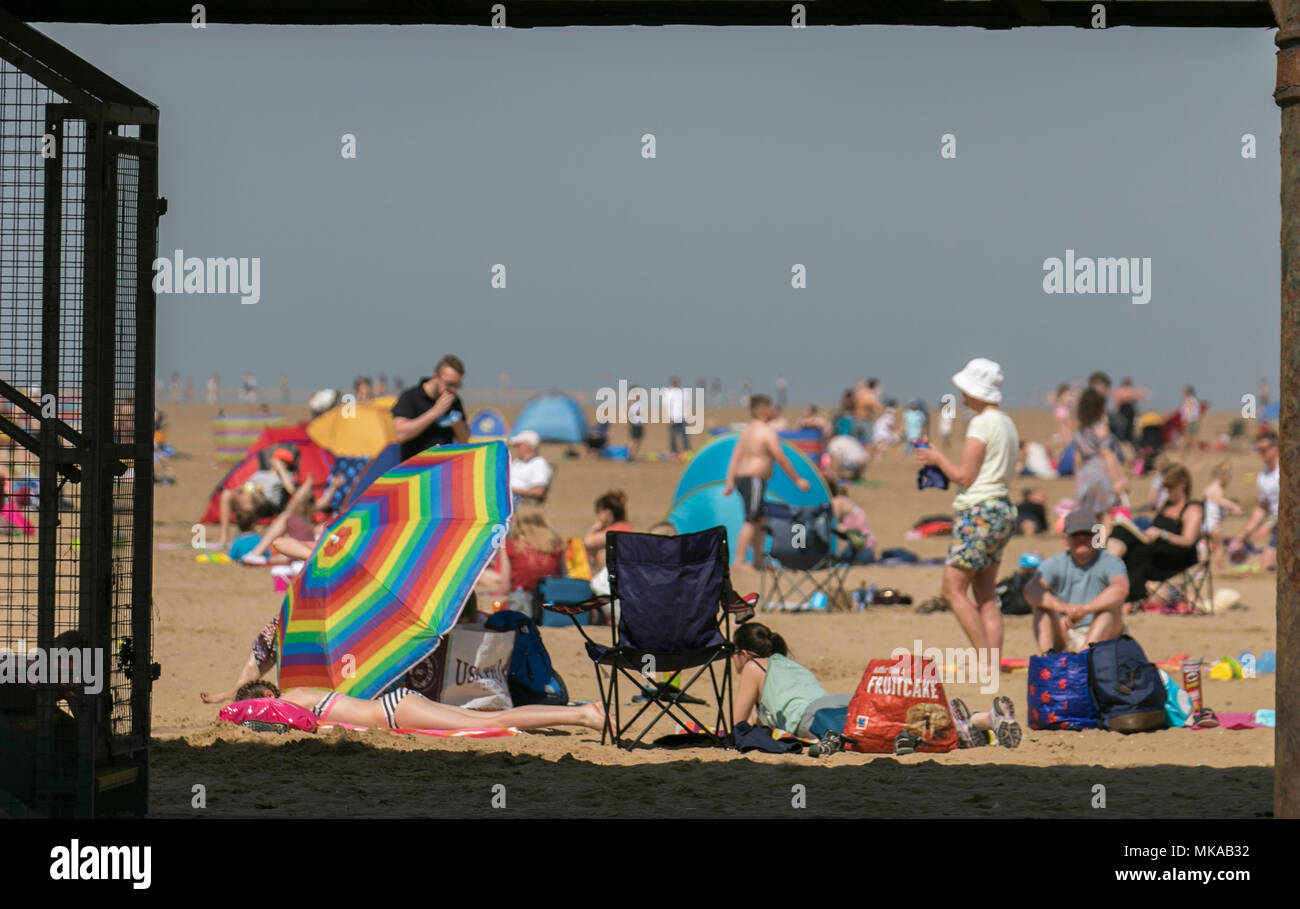 Crowded beach at Lytham Saint Annes, Fylde, Lancashire. UK Weather. 07 ...