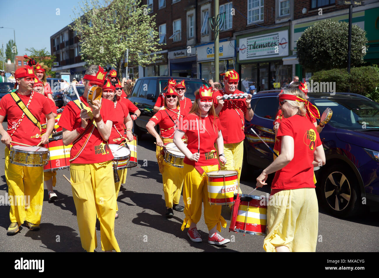 Petts Wood,UK,7th May 2018,Bloco Fog play during the traditional May ...