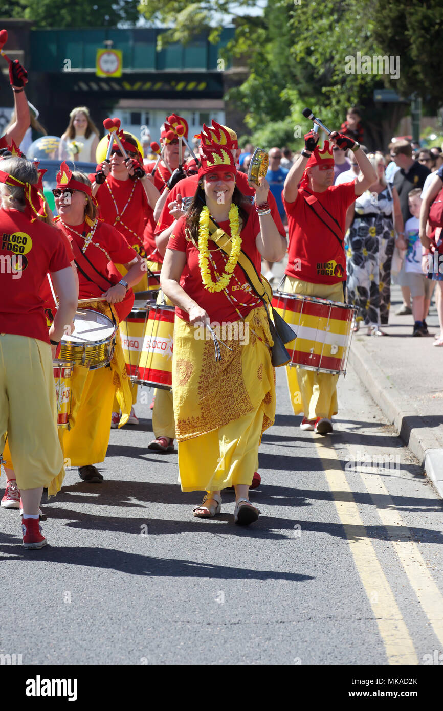Petts Wood,UK,7th May 2018,Bloco Fog play during the traditional May ...