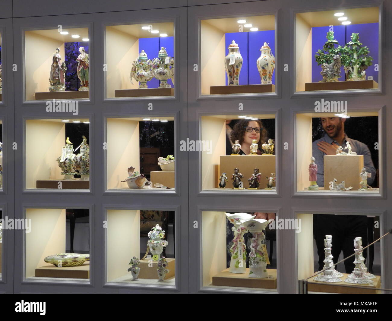 04 May 2018, US, New York: Several porcelain statuettes, part of the ...
