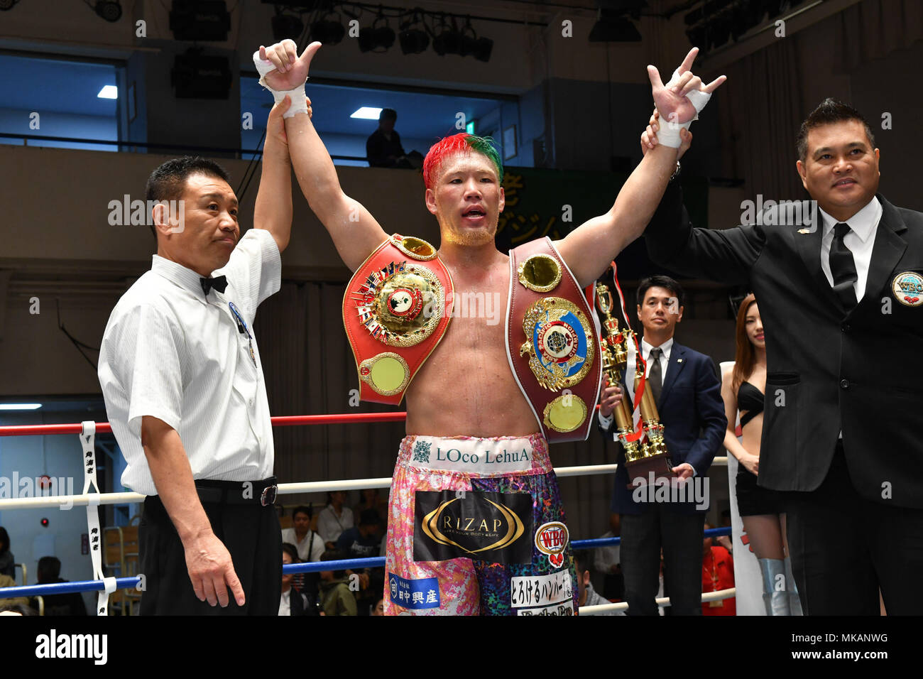 Tokyo, Japan. 7th May, 2018. (L-R) Yuji Fukuchi (Referee), Kyotaro ...