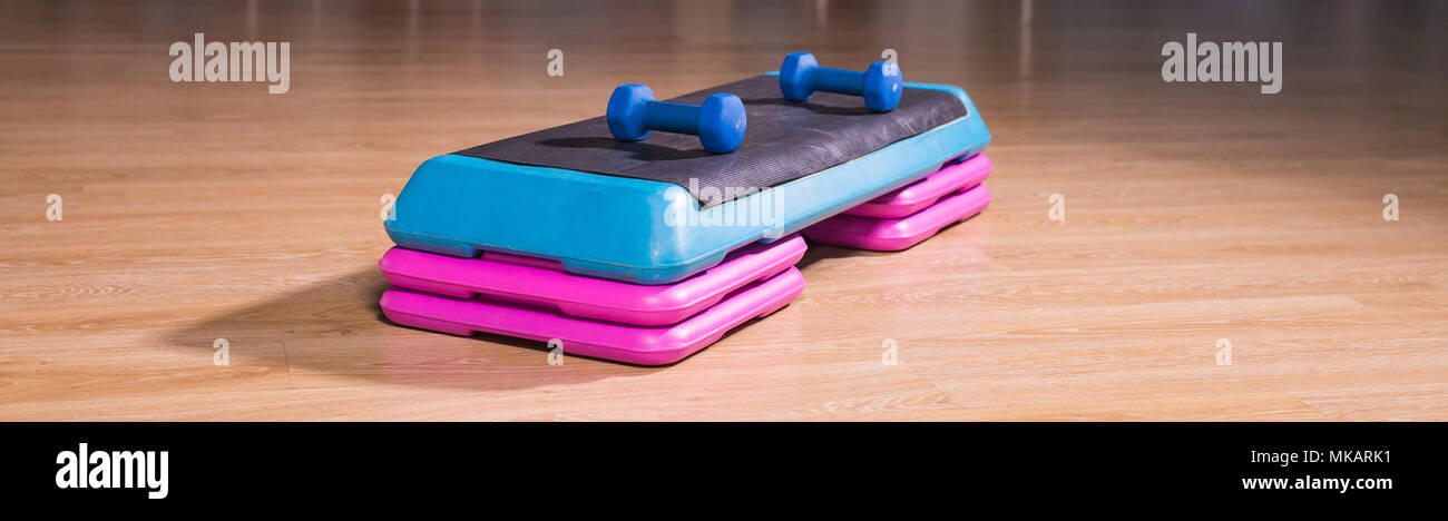 Step platform in gym, equipment for effective exercises Stock Photo - Alamy