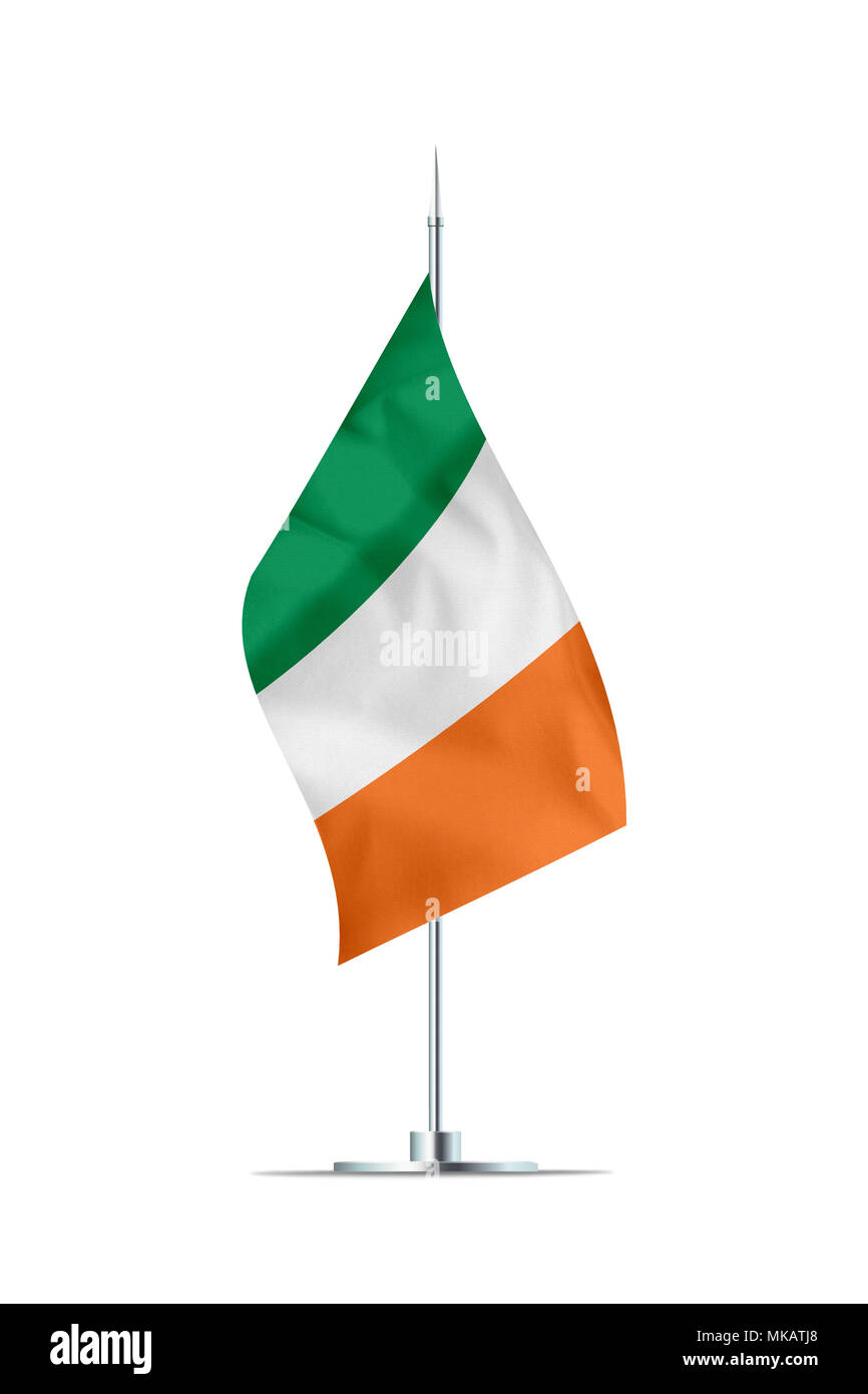Small Irish flag on a metal pole. The flag has nicely detailed textile ...