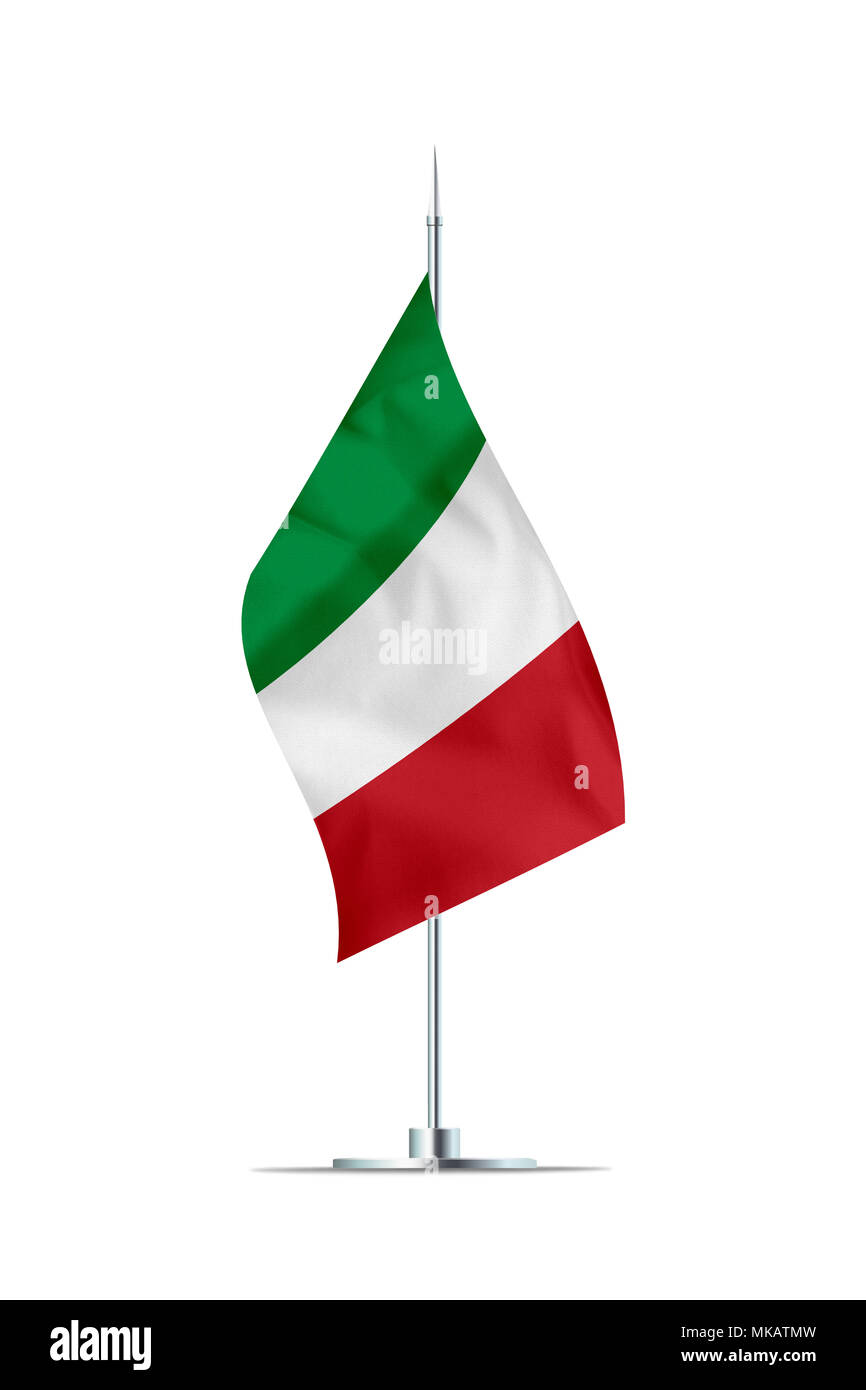 Small Italian flag on a metal pole. The flag has nicely detailed ...