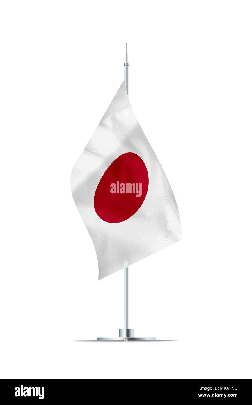 Small Japanese flag on a metal pole. The flag has nicely detailed ...